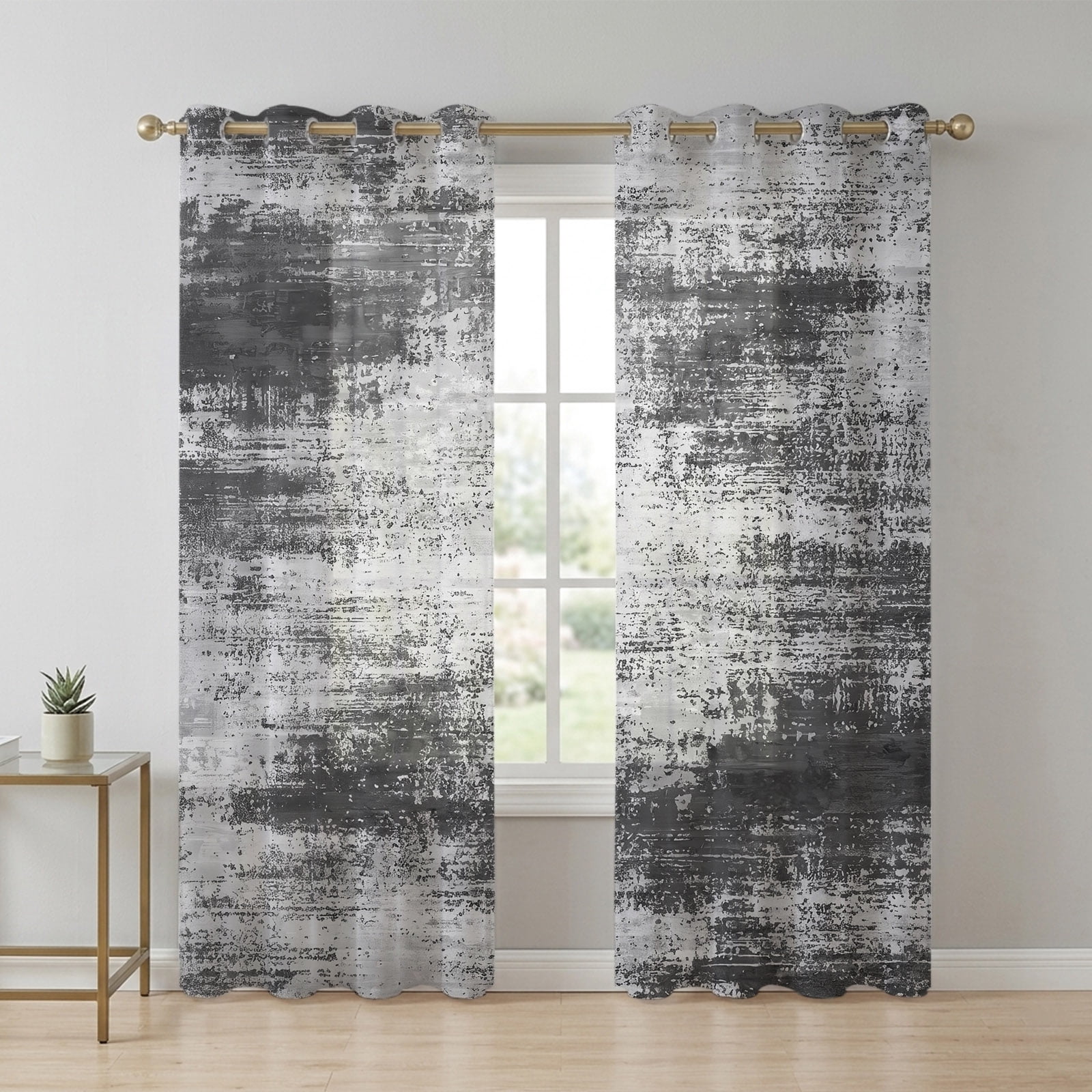 Black Gray Sheer Curtains 84 Inch Long 2 Panels, Abstract Smoky Texture ...