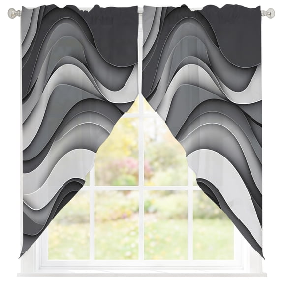 Black Gray Sheer Curtains Swag Valances for Windows Gradient Ocean Wave ...