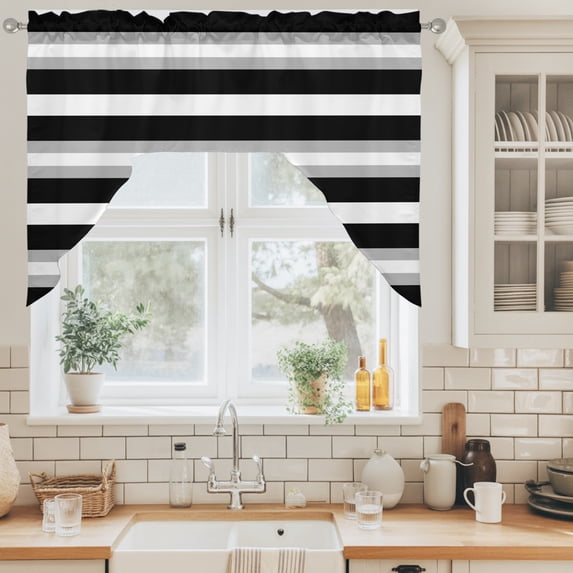 Black Gray Stripe Swag Curtain Valance for Windows, Modern Abstract ...