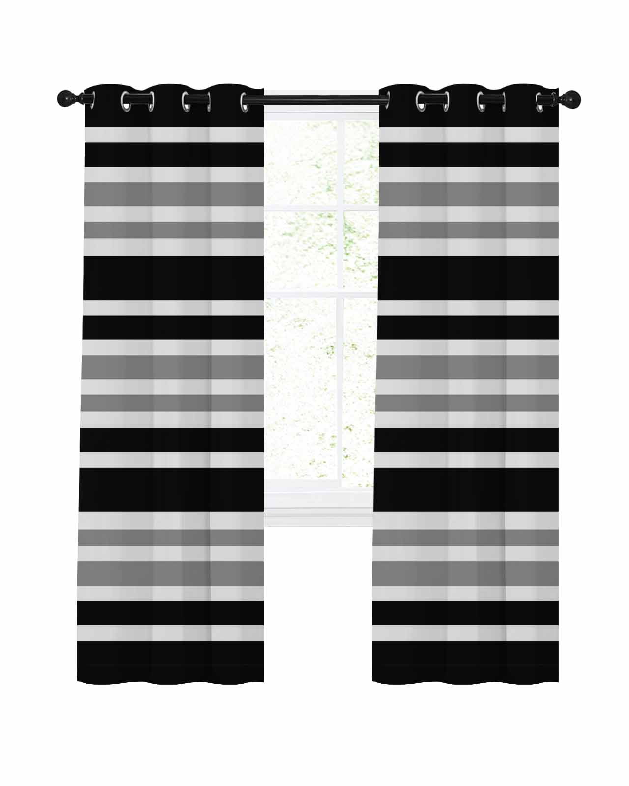 Black Gray Striped Blackout Curtains, Light Blocking Print Window ...