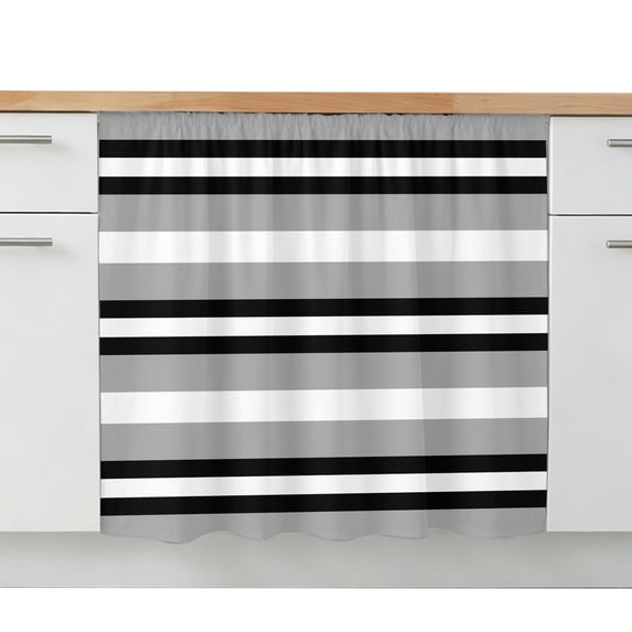 Black Gray Striped Cabinet Curtains 28"W x 35"L,Dustproof Sink Skirt ...