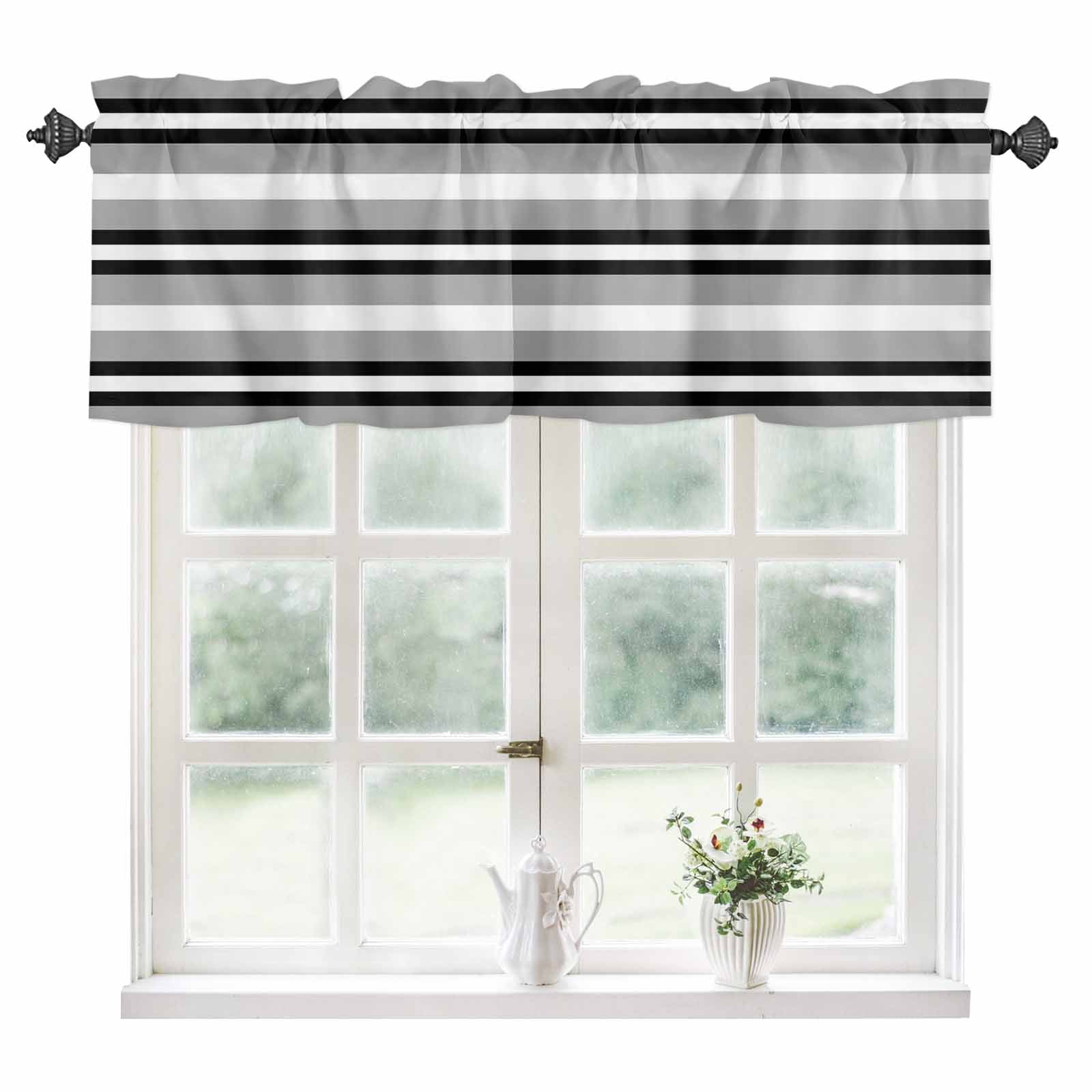 Black Gray Striped Kitchen Valances for Windows 60x18 Inch Kitchen ...