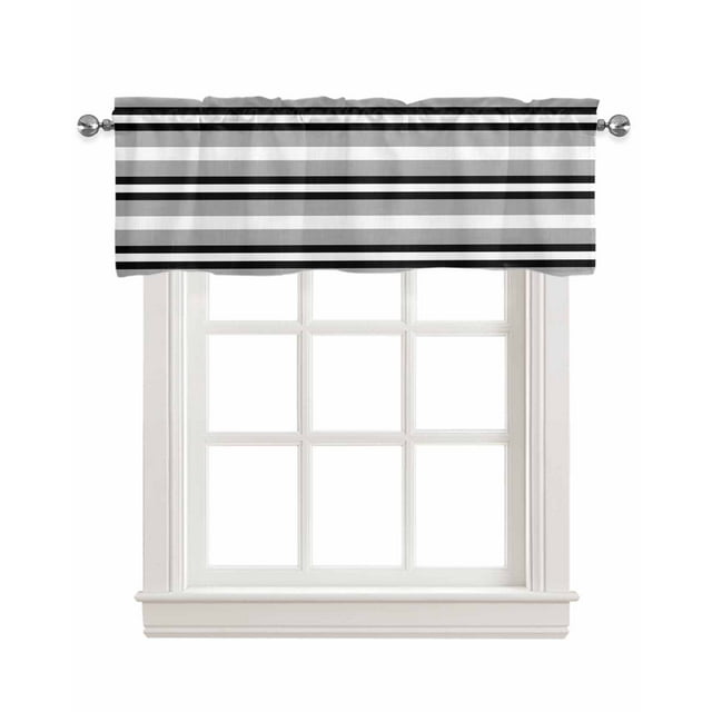Black Gray Striped Kitchen Valances for Windows Farmhouse Linen Window ...