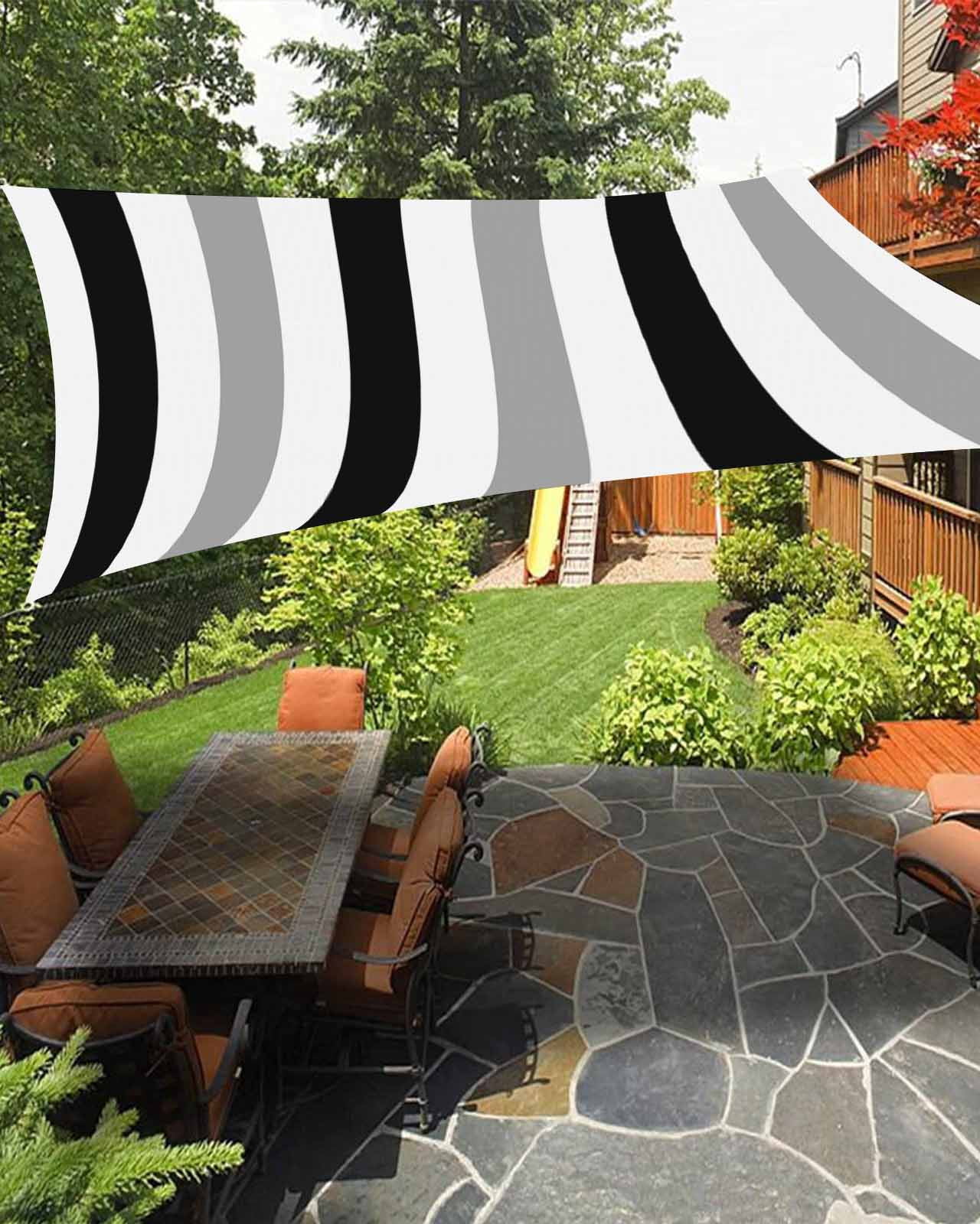 Black Gray Striped Sun Shade Sail 6.5'X10' Modern UV Block Outdoor Sail ...