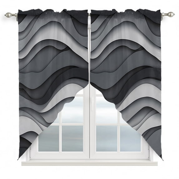 Black Gray Swag Curtain Valance for Window 2 Panels Geometric Abstract ...
