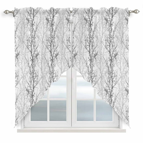 Black Gray Swag Curtain Valances, Pastoral Botanical Branch Aesthetics ...