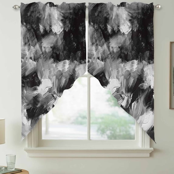 Black Gray Swag Kitchen Curtain Valances, Abstract Modern Polypropylene ...
