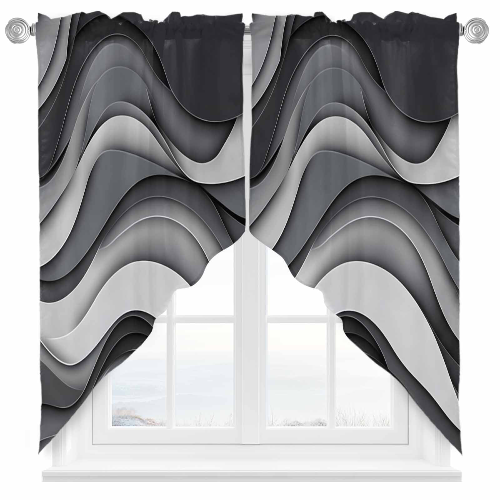 Black Gray Swag Valances for Windows 2 Pack Gradient Ocean Wave Modern ...