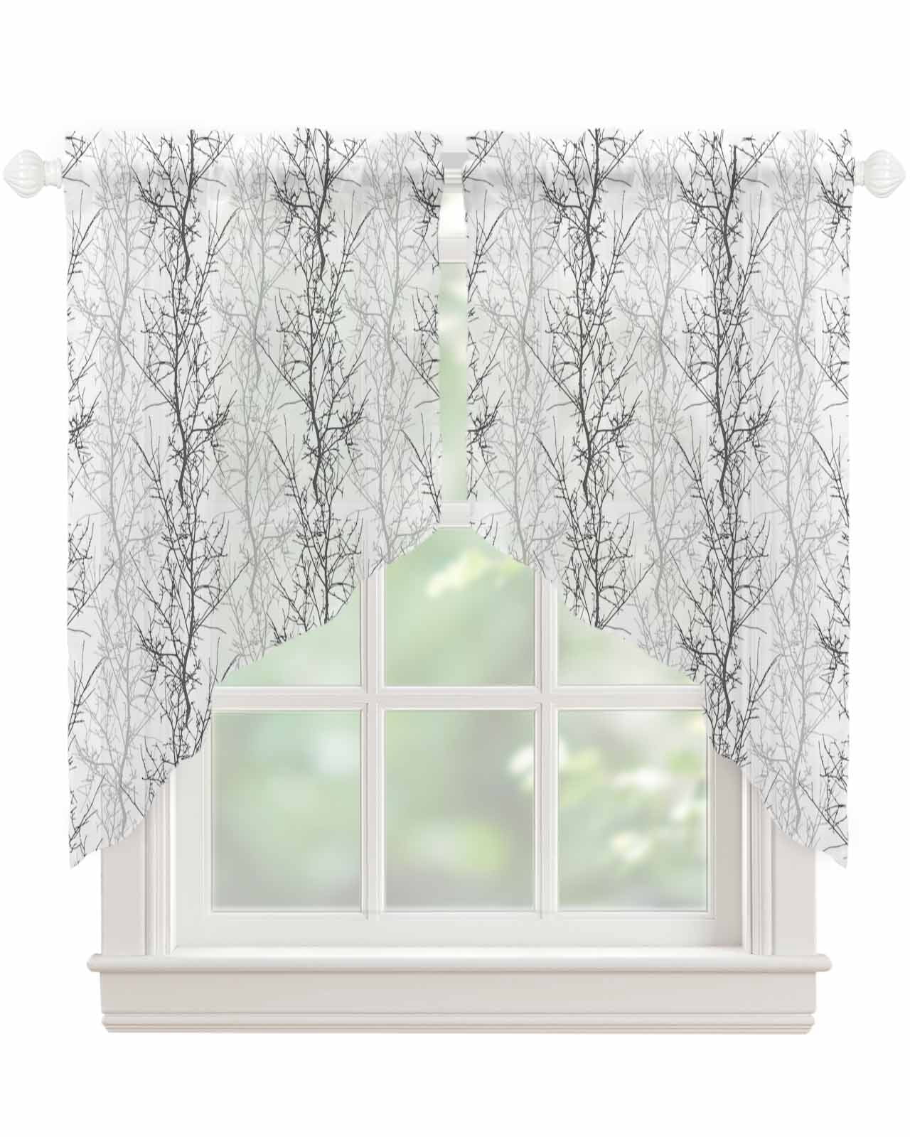 Black Gray Swag Valances for Windows, Pastoral Botanical Branch ...