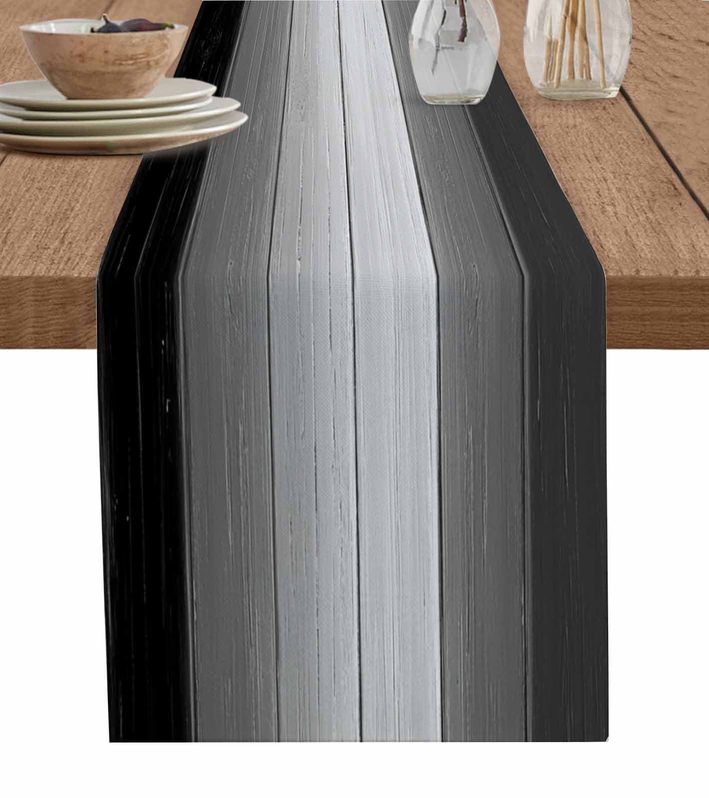 Black Gray Table Runner 120 Inches, Farmhouse Vintage Gradient Wooden ...