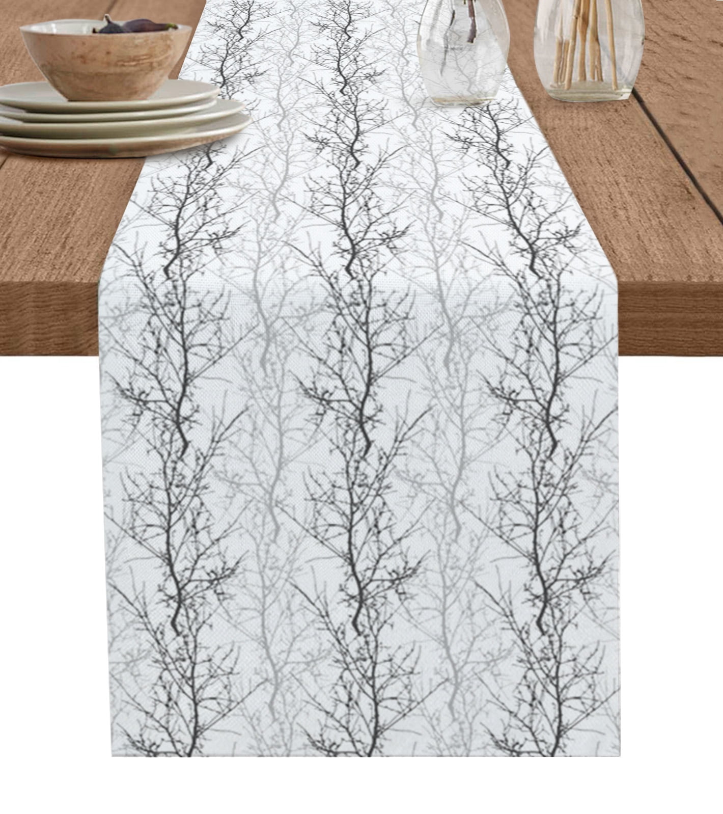 Black Gray Table Runner Pastoral Botanical Branch Aesthetics ...