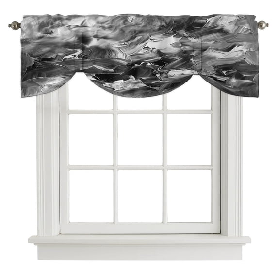 Black Gray Tie Up Valance Curtains Abstract Modern Polypropylene ...