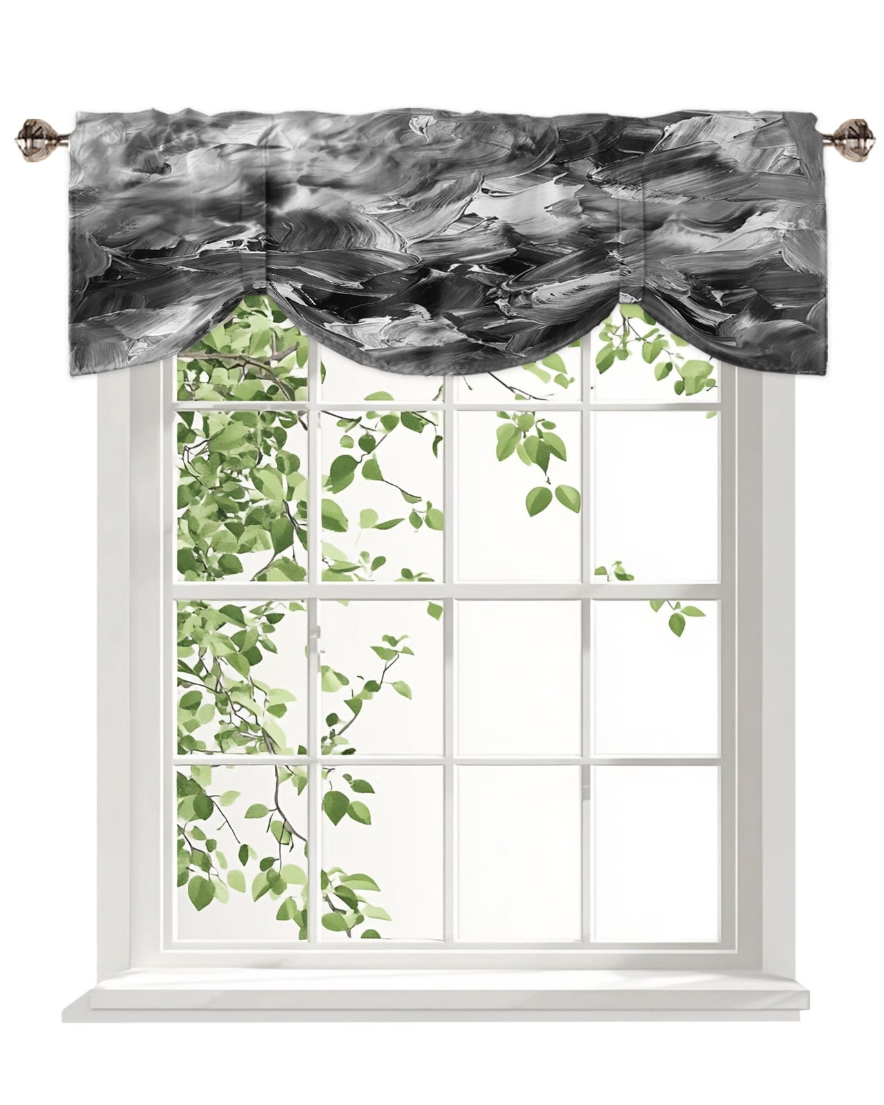 Black Gray Tie Up Valances Curtain, Abstract Modern Polypropylene ...