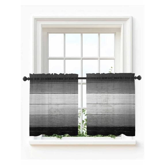 Black Gray Tier Curtains 24 Inch Length,Sheer Curtains for Bedroom ...