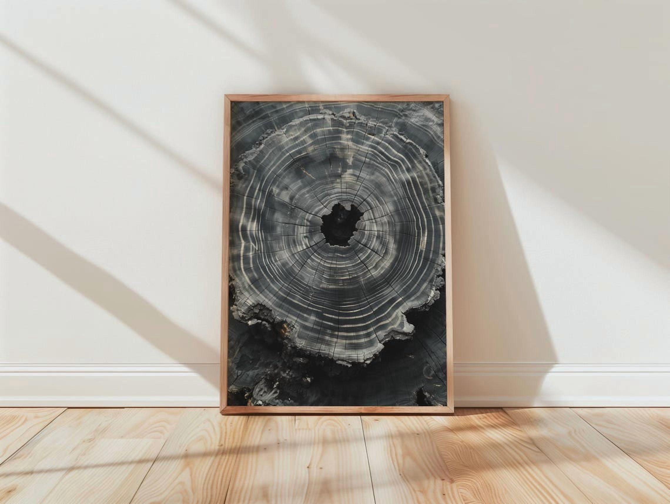 Black Gray Tree Ring Wall Art Rustic Wood Cross Section Decor, Unframed ...