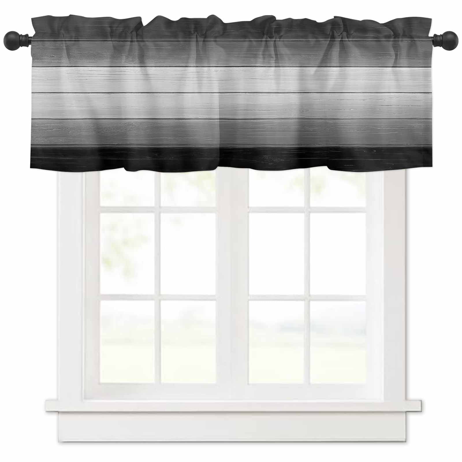 Black Gray Valances for Windows Farmhouse Kitchen Curtains Valances Rod ...