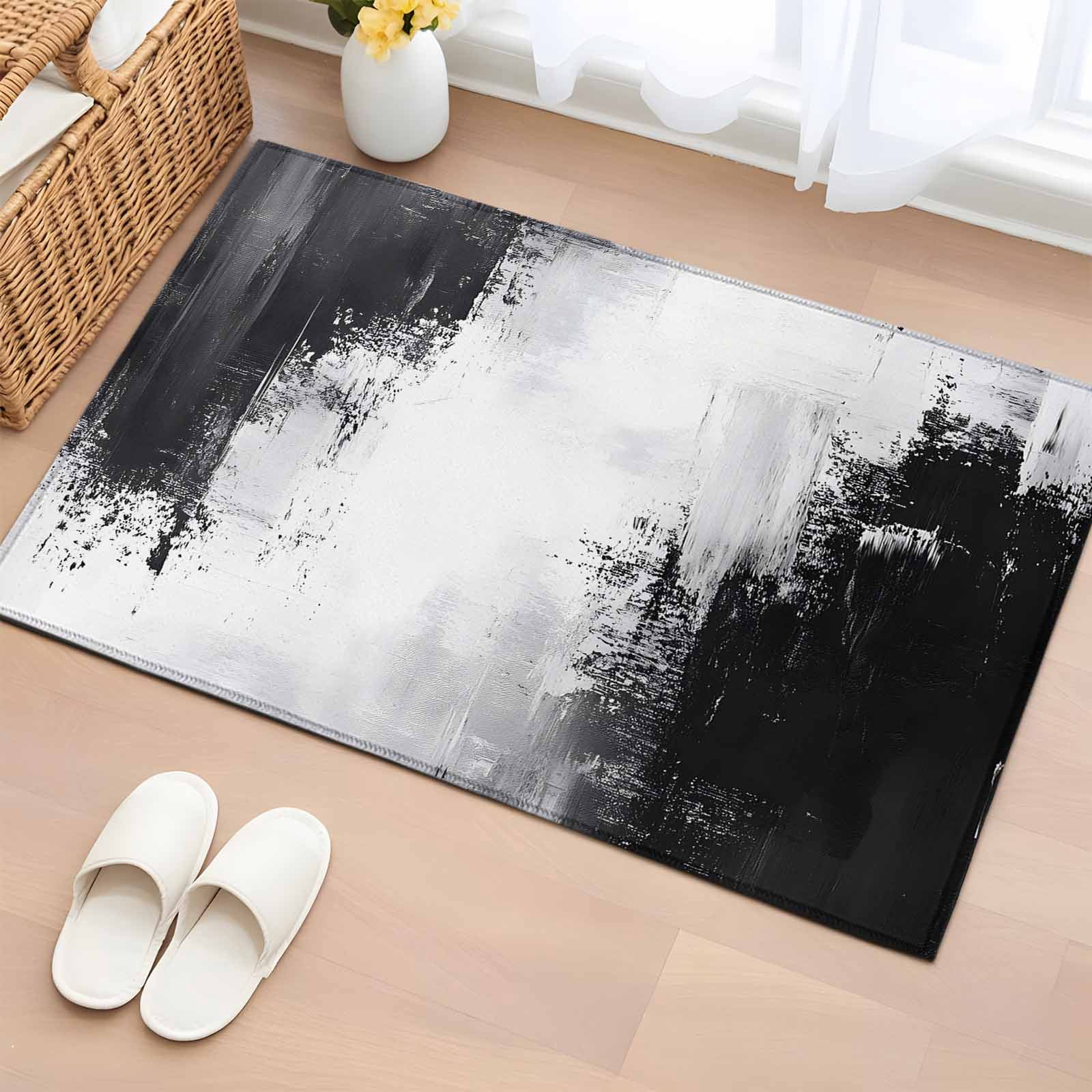 Black Gray White Bathroom Mats 2x3 FT, Non Slip Small Kitchen Mat ...