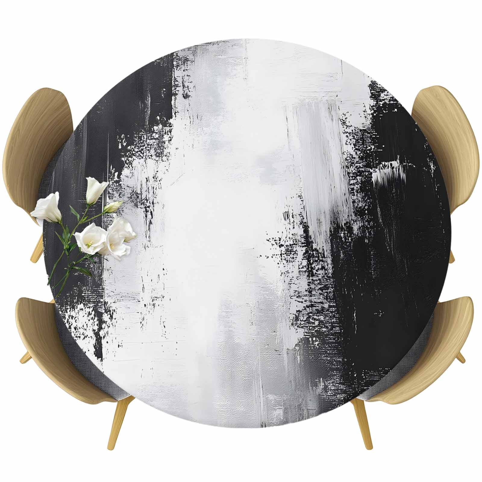 Black Gray White Round Tablecloth 45-54 Inch Round Fitted Table Cloth ...