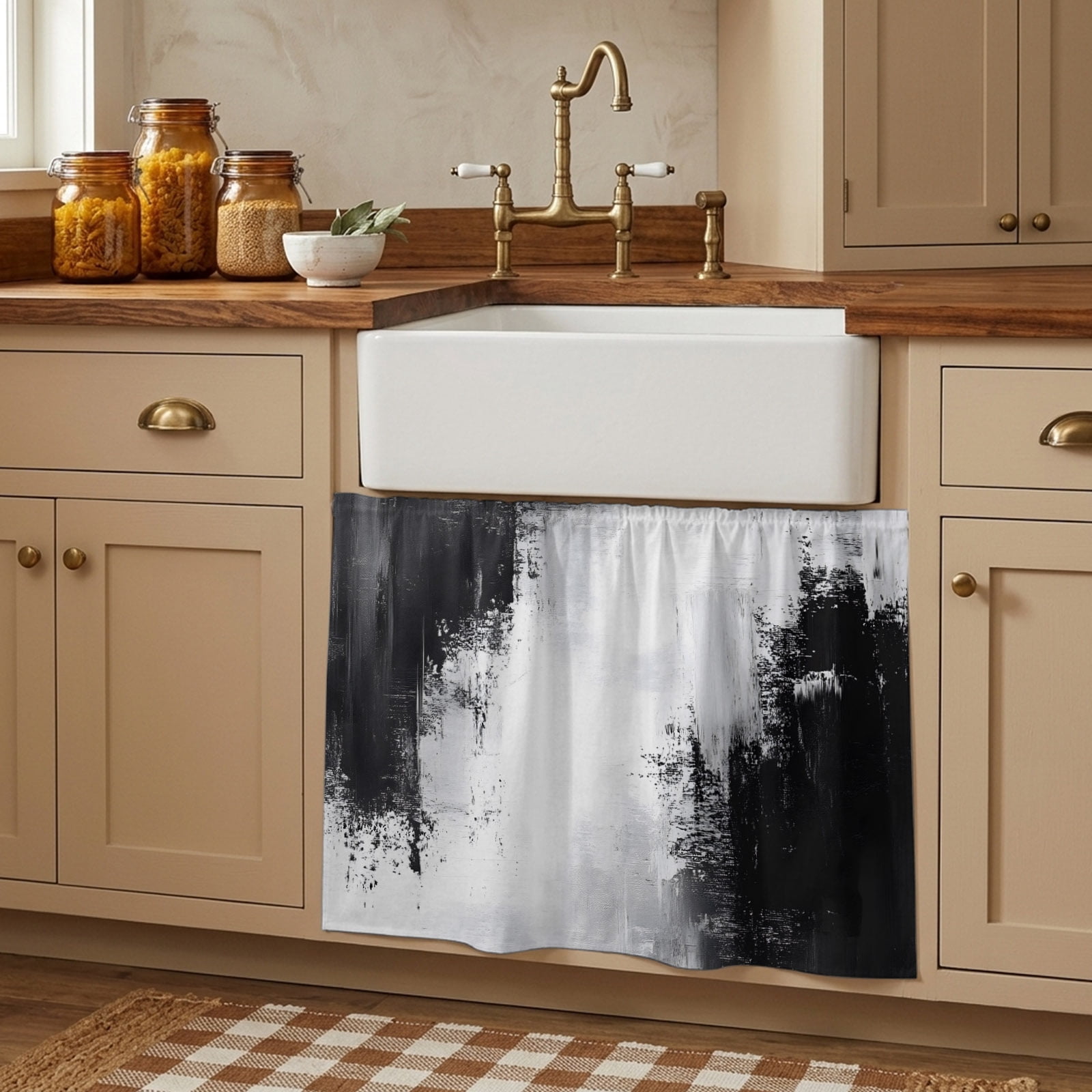 Black Gray White Small Cabinet Curtains 10.8"W x 13.4"L, Minimalism ...