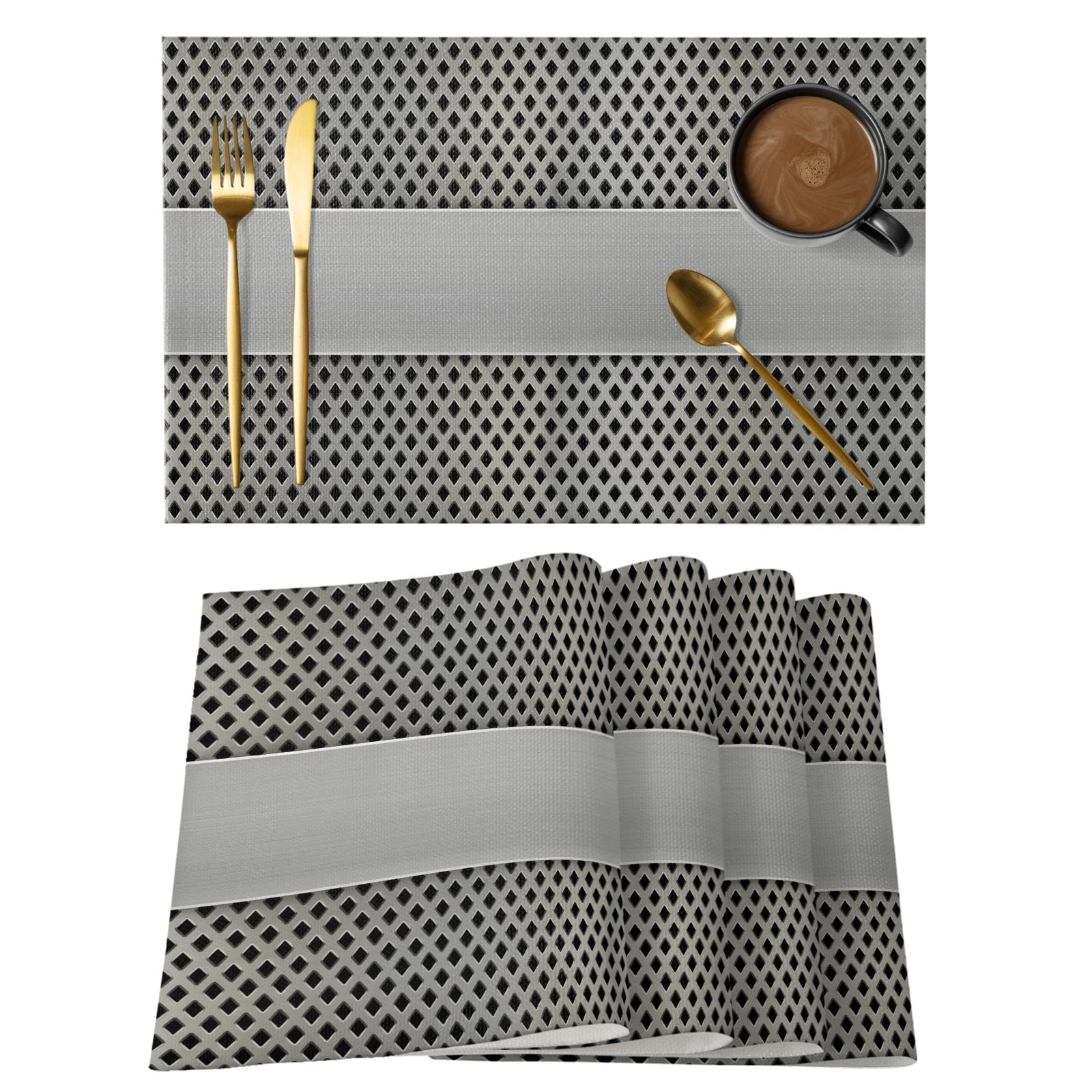 Black Gray White Striped Placemats Set of 2 Abstract Geometric Modern ...