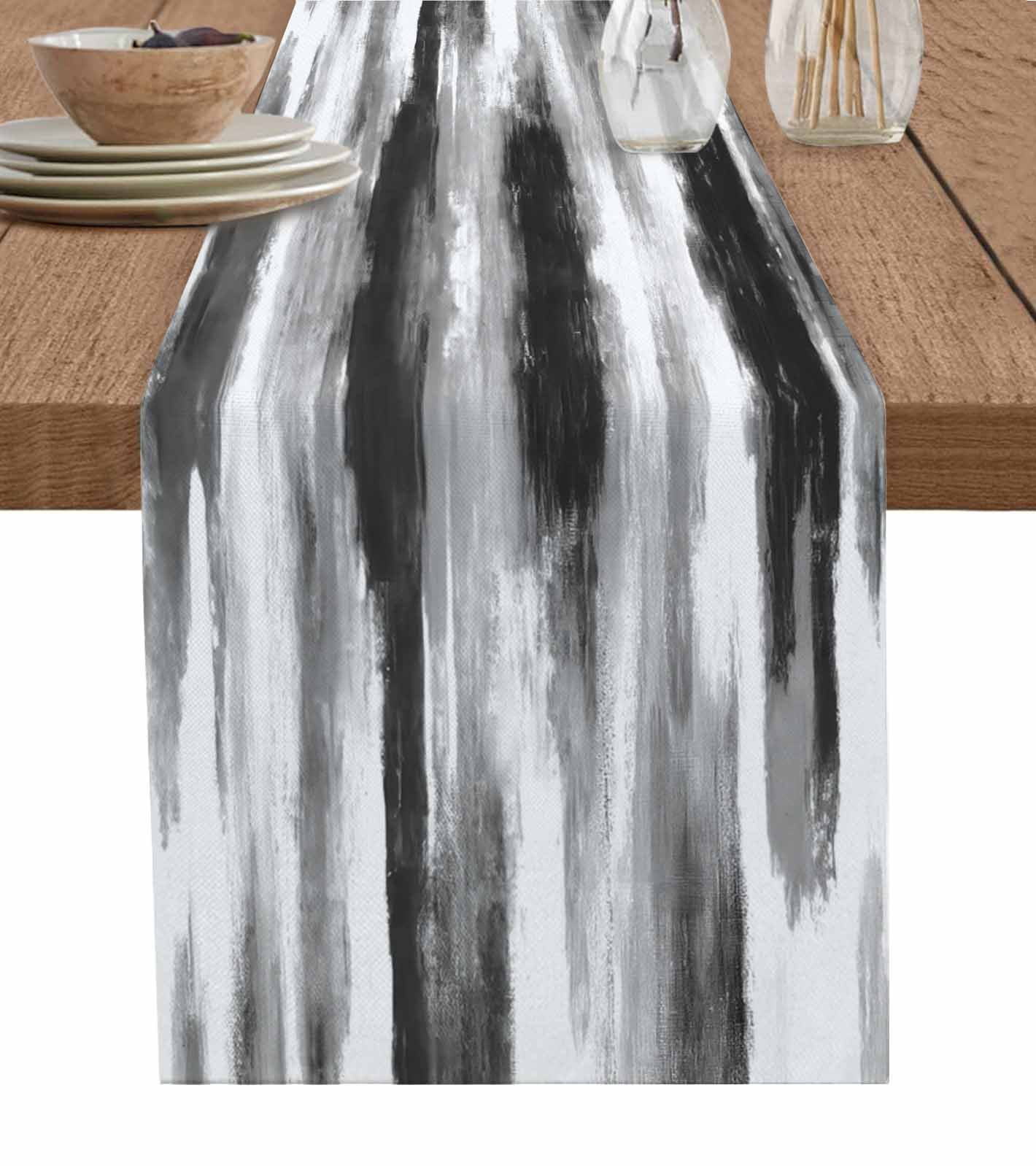 Black Gray White Table Runner 72 Inches, Vintage Rustic Abstract Ombre ...