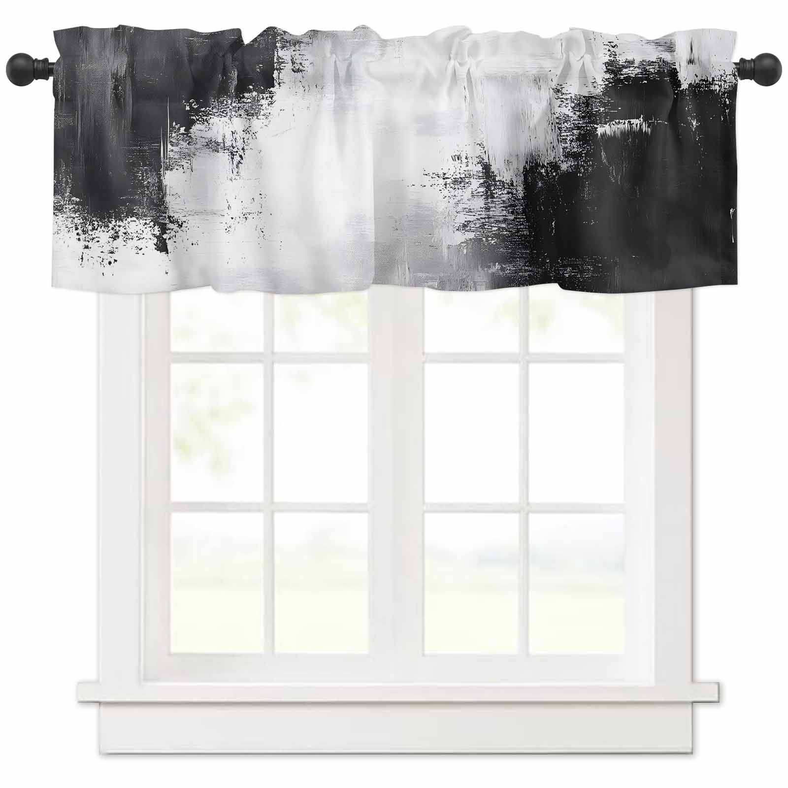 Black Gray White Valances for Windows Farmhouse Kitchen Curtains ...