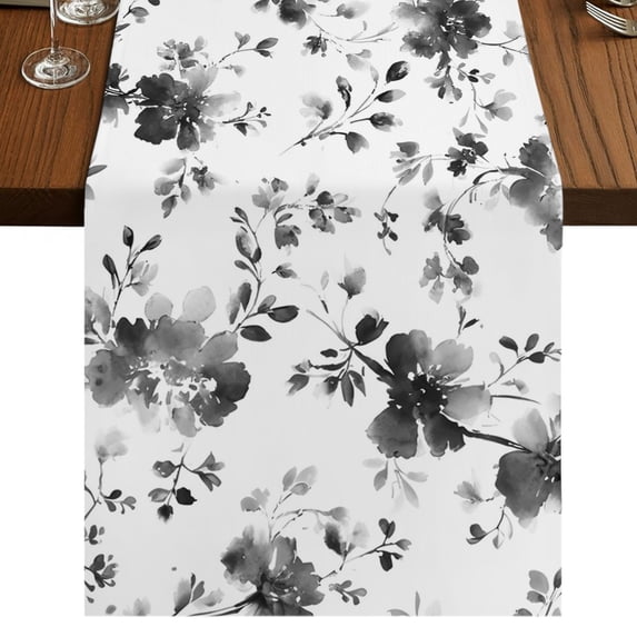 Black Gray Wildflower Burlap Cotton Table Runner 13x48 Inches Long ...