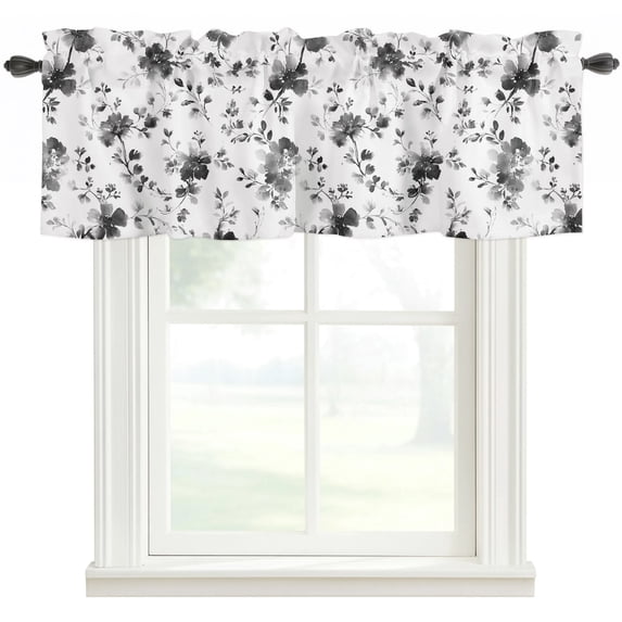 Black Gray Wildflower Valances for Windows Farmhouse Kitchen Curtains ...