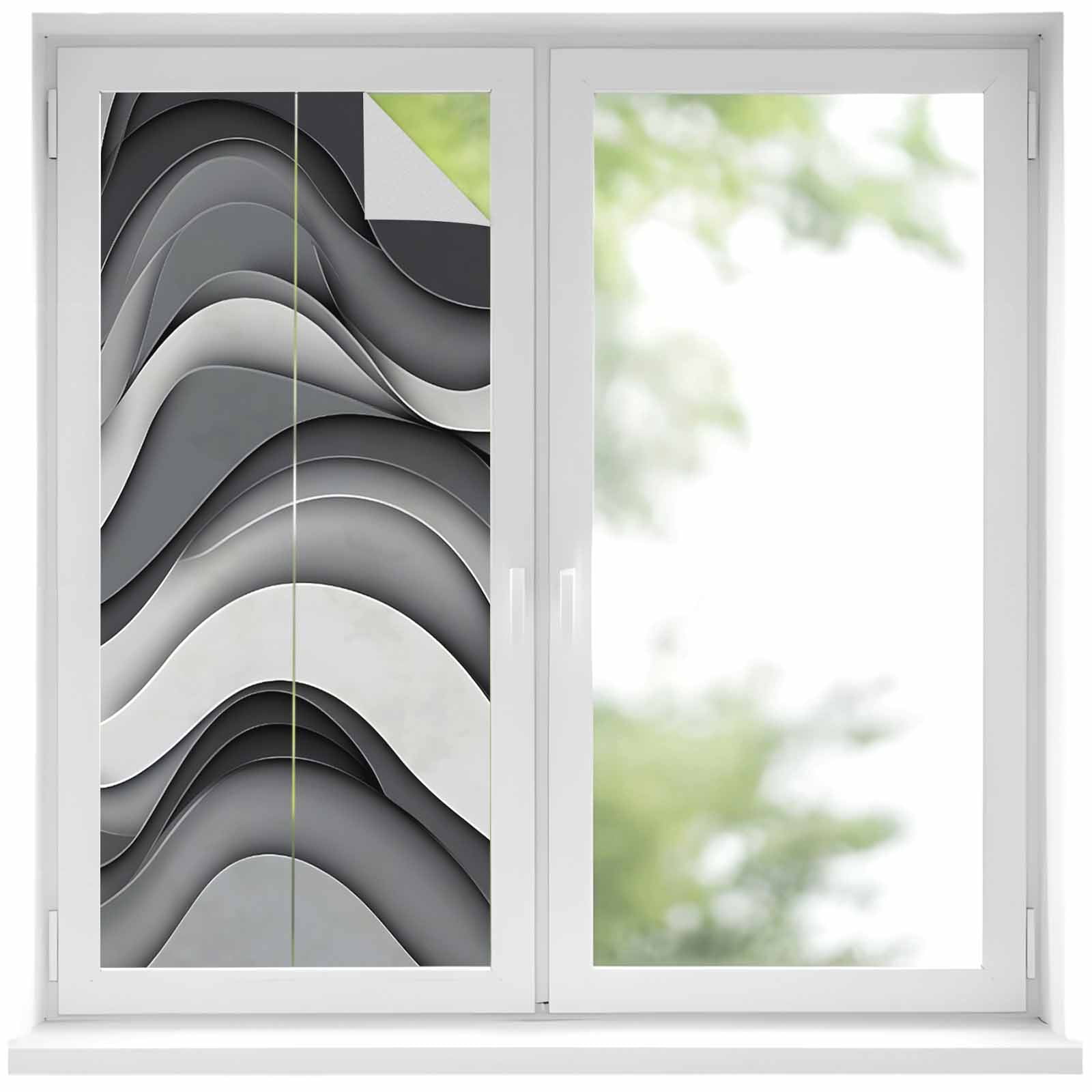 Black Gray Window Privacy Film Gradient Ocean Wave Modern Abstract ...