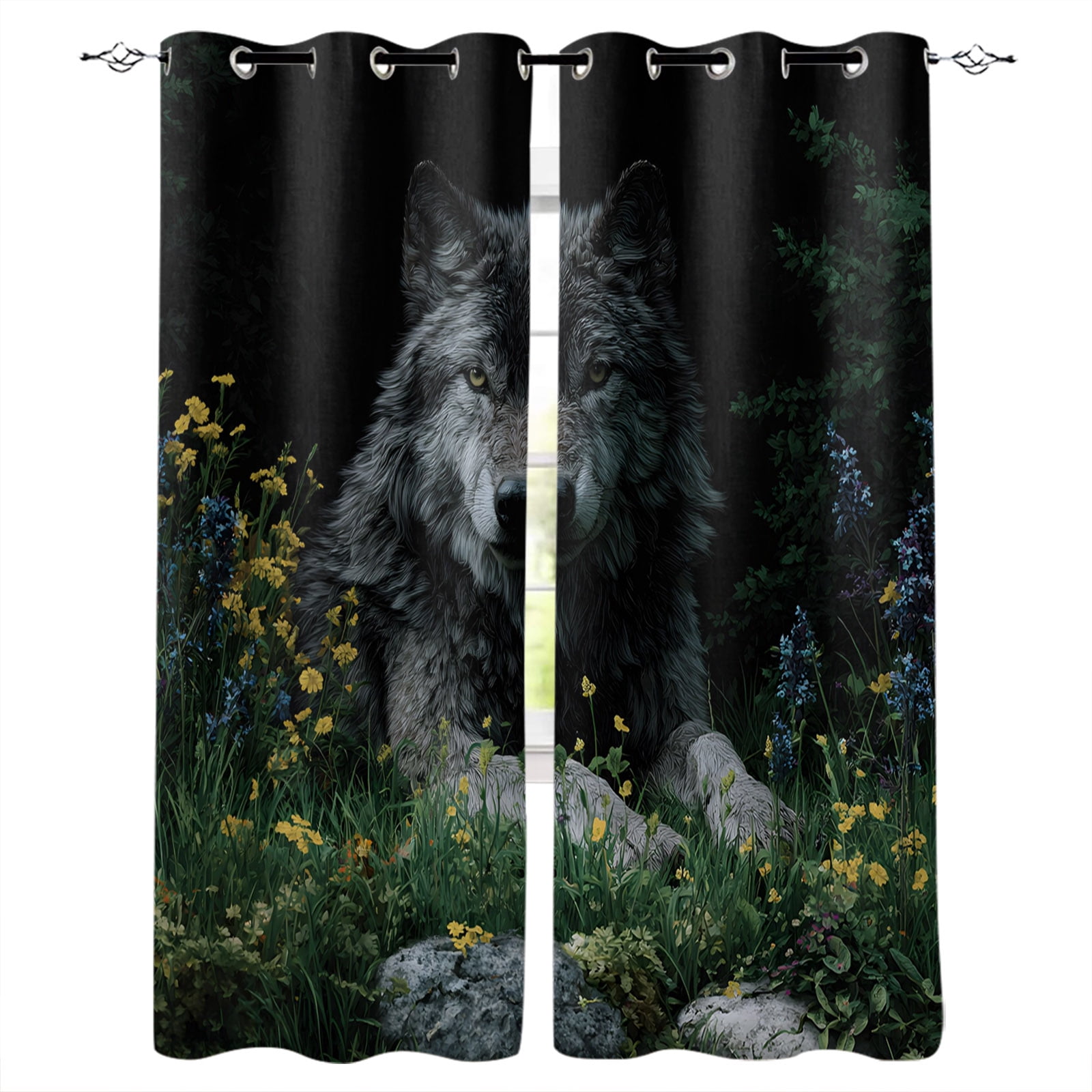 Black Gray Wolf Blackout Curtains for Bedroom/Living Room, Thermal ...