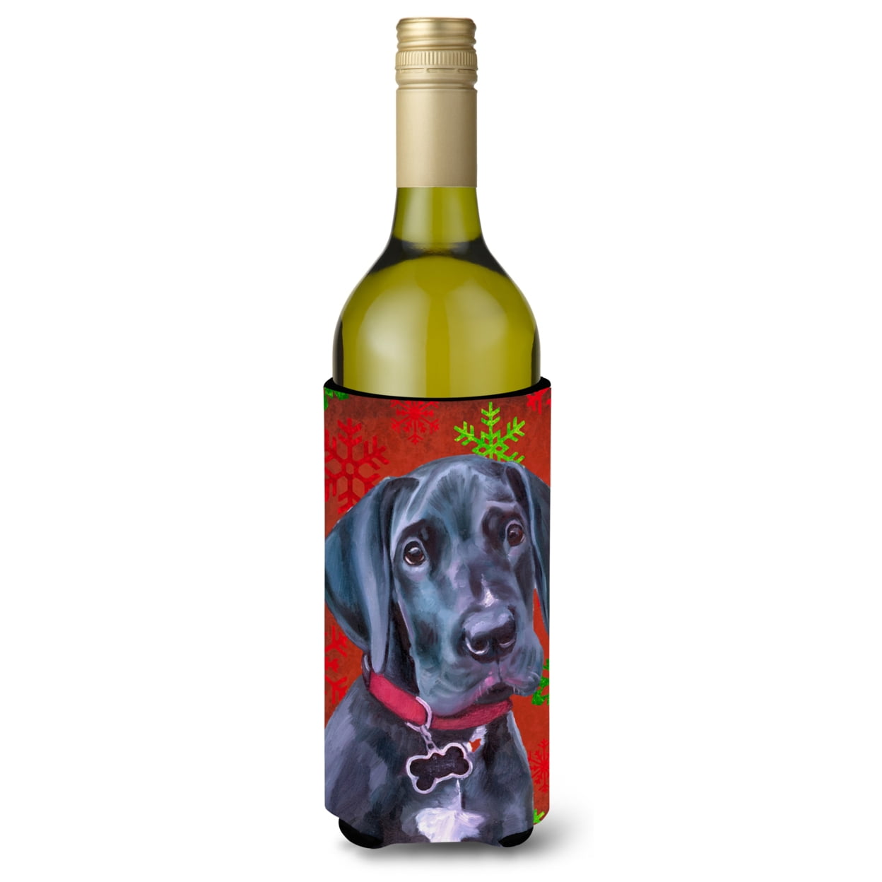 Black Great Dane Puppy Red Snowflakes Holiday Christmas Wine Bottle ...