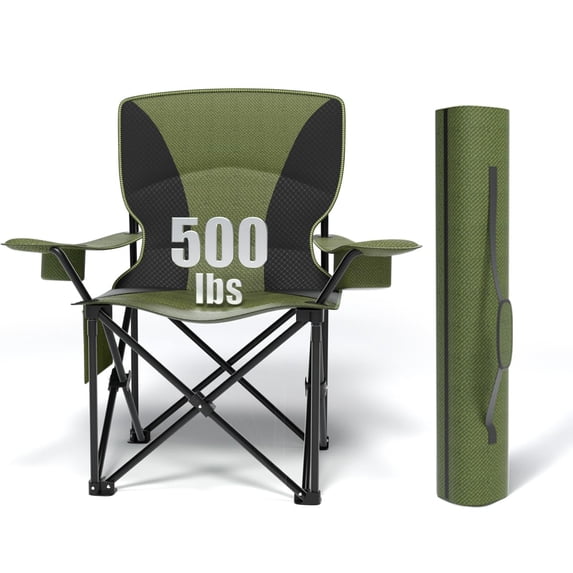 Black Green 1 Heavy Duty Folding Chair 500LB Capacity Oversized Camping ...