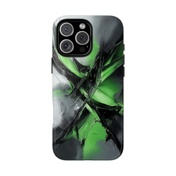 Black Green Abstract Paint Texture Case for iPhone 17 11 12 13 14 15 16 ...