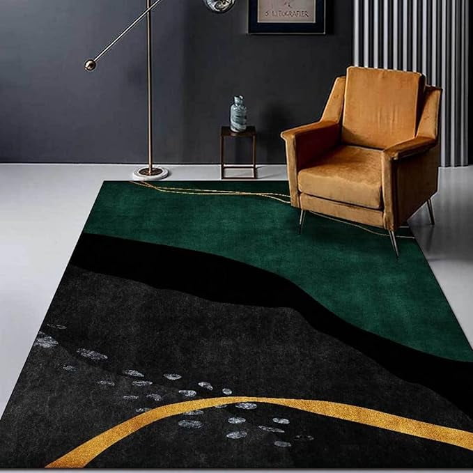 Black Green Area Rug, Modern Abstract Interior Rug, Non-Slip Rug ...