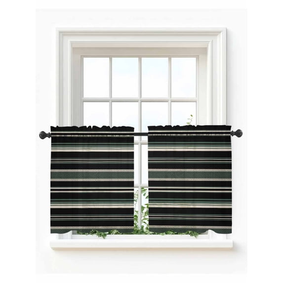 Black Green Beige Tier Curtains 24 Inch Length,Sheer Curtains for ...