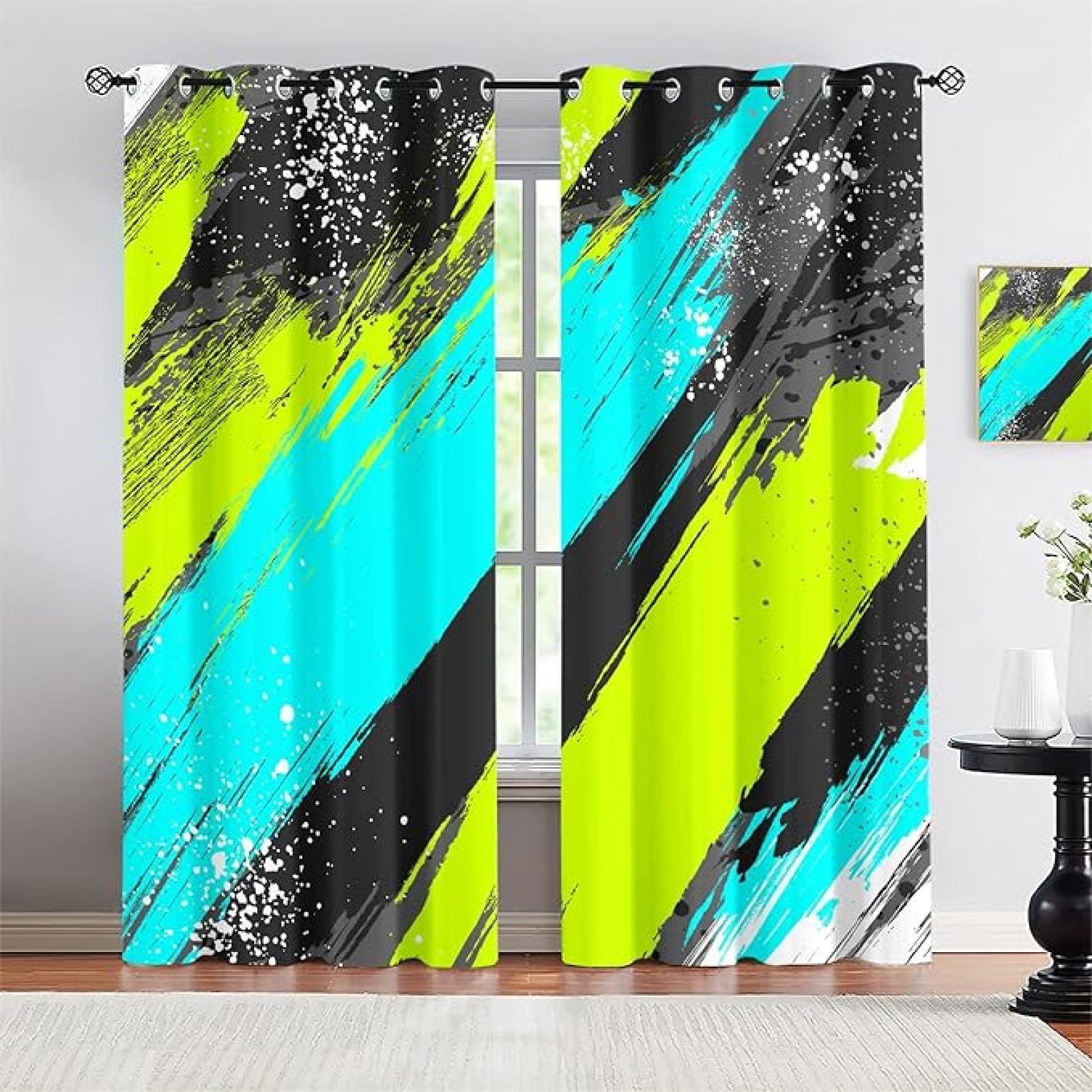 Black Green Blue Oil Painting Texture Blackout Curtains, Abstract ...