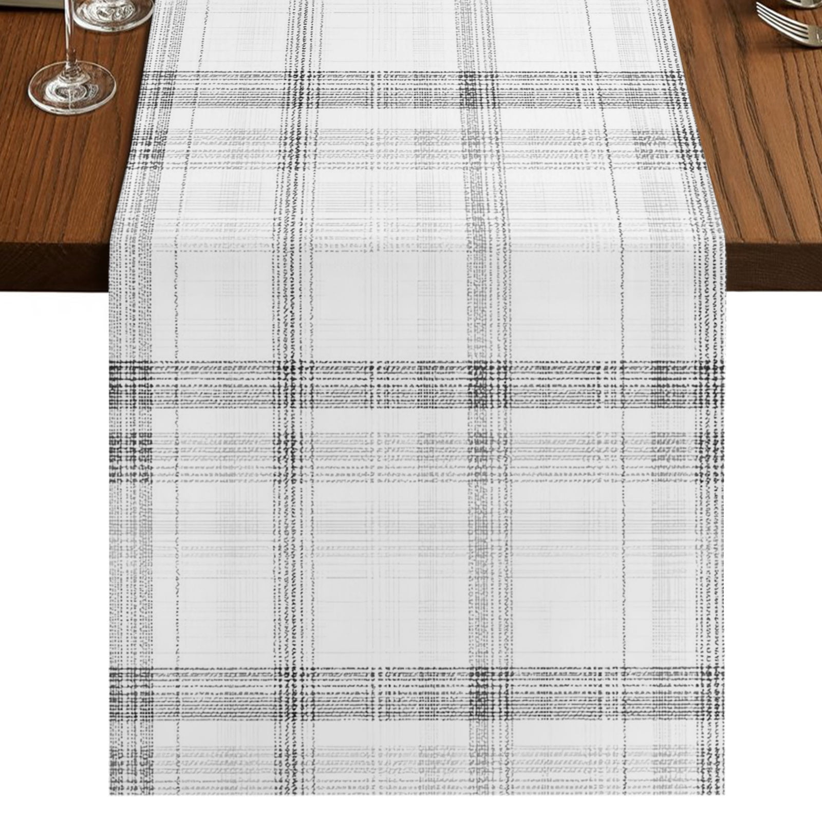 Black Green Check Burlap Cotton Table Runner 13x70 Inches Long ...
