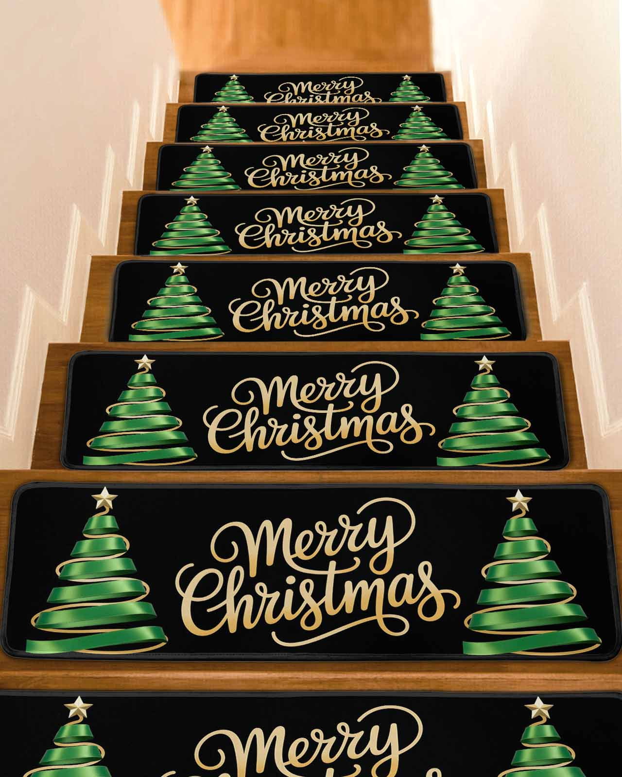 Black Green Christmas Stair Treads for Wooden Steps Indoor Runner Rug ...