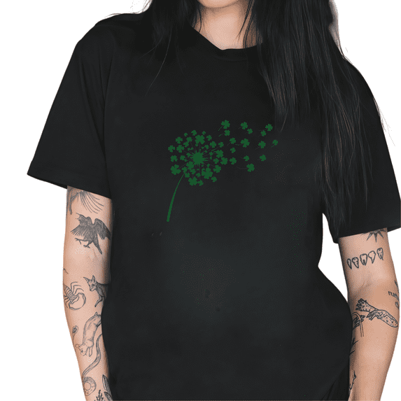 Black Green Clover Dandelion Print Tshirt St Patricks Day Graphic Tees ...