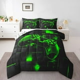 Black and Green Comforter Set Twin,Modern Geometric Gaming Bedding Set ...