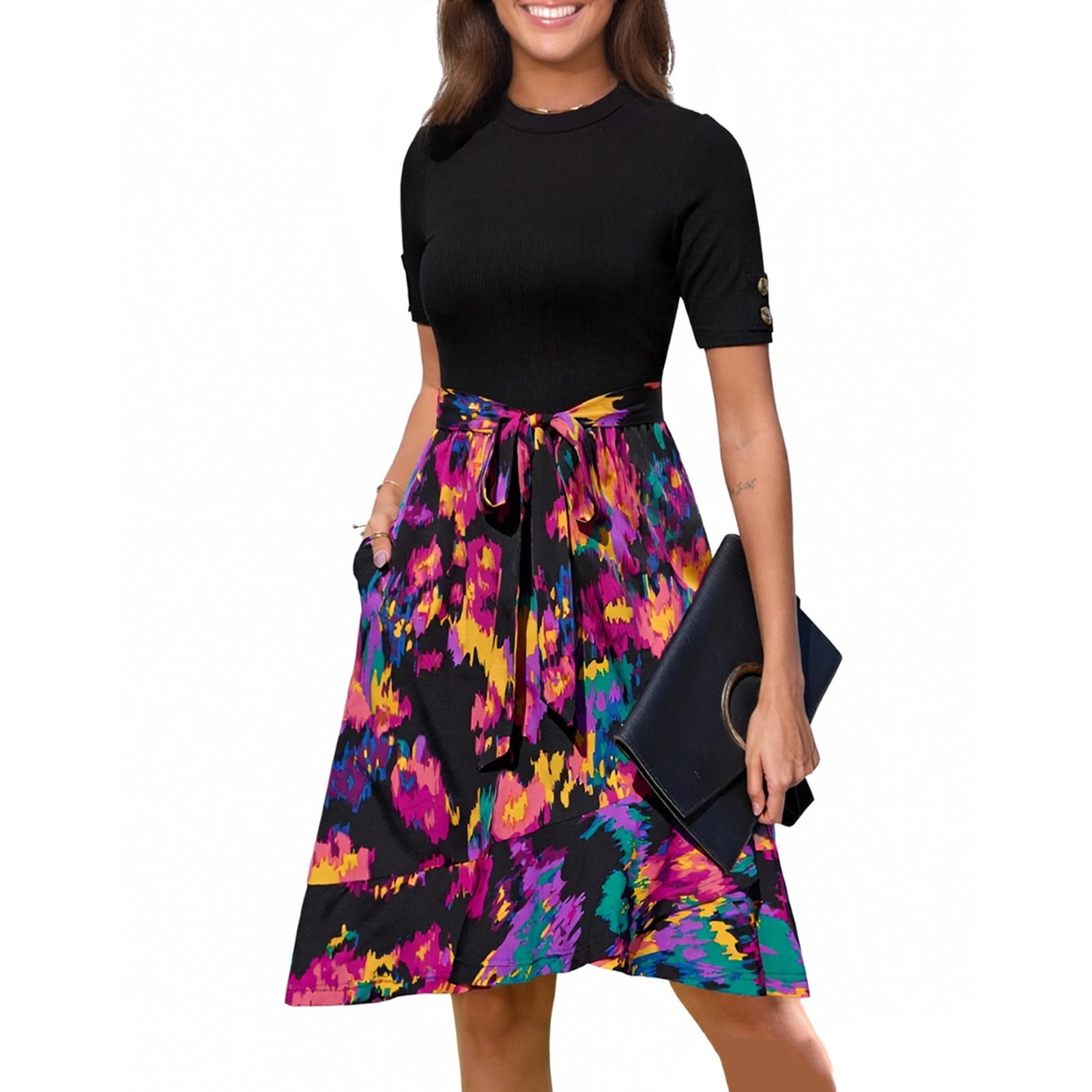 Black And Green Dress, Spring Work Dresses For Women 2025 Modest Office ...