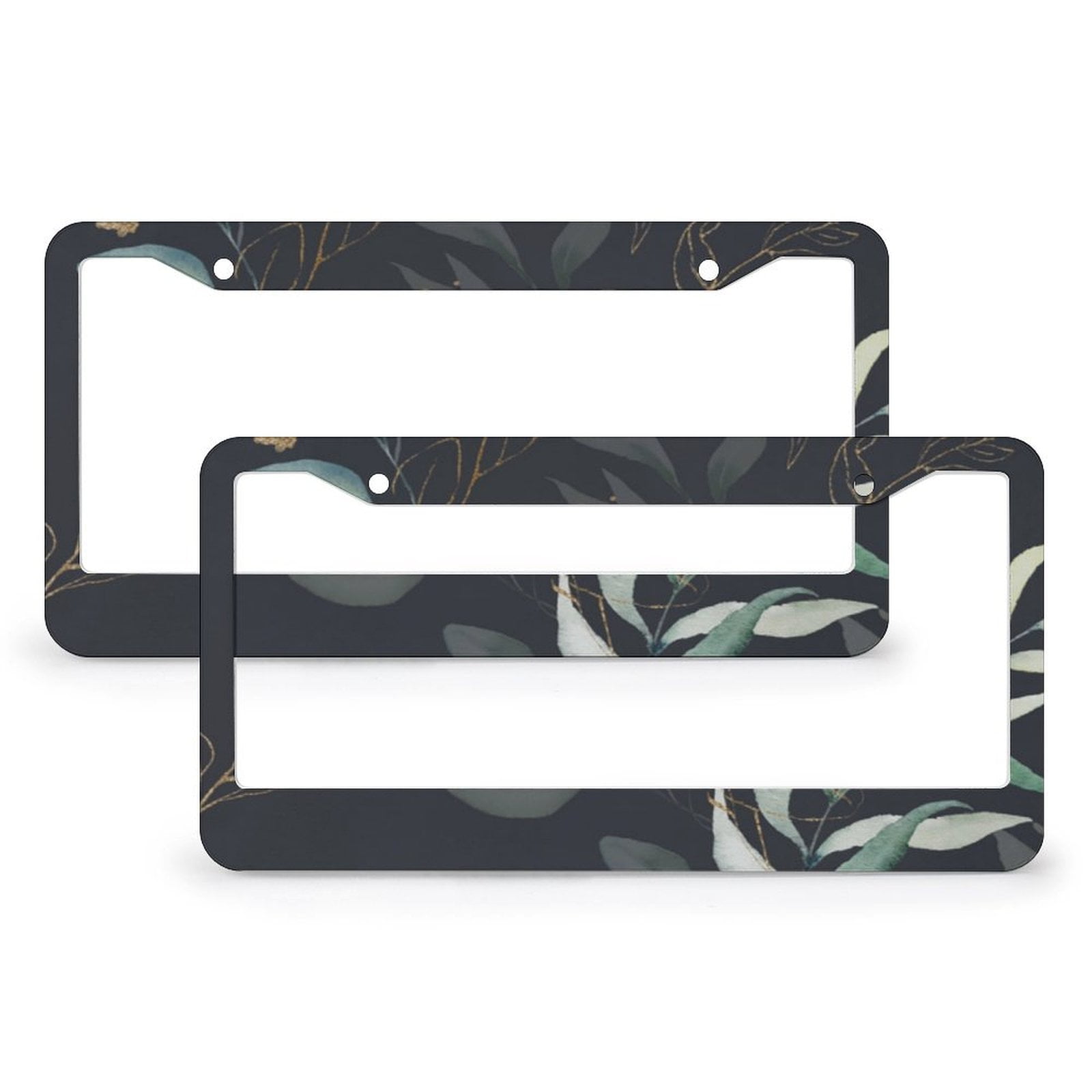 Black Green Floral License Plate Frame Holder - 2 Pack Universal ...