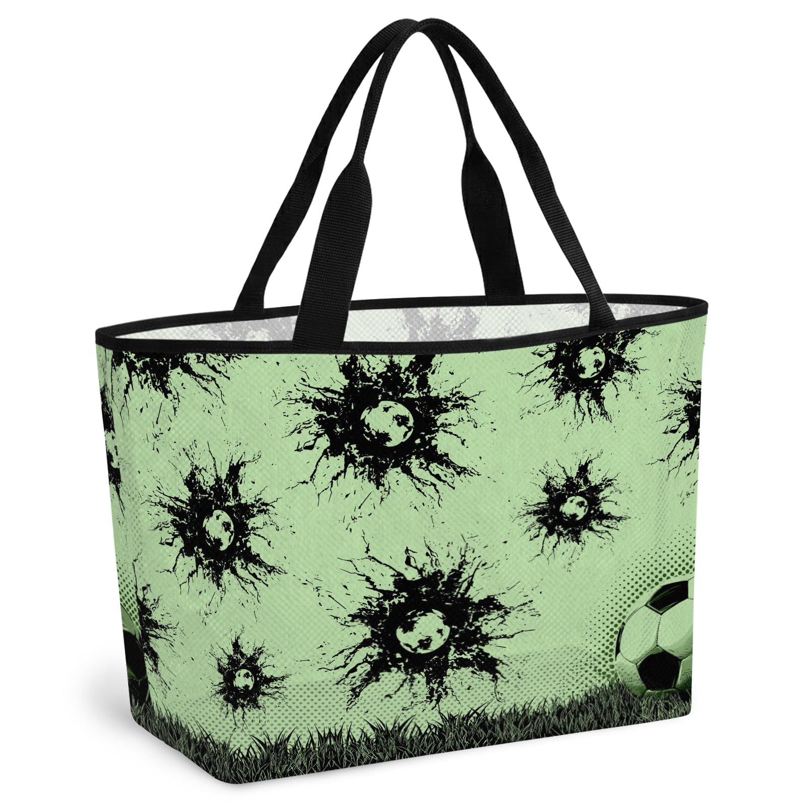 Black Green Football Beach Bag for Women, Large Breathable Mesh Beach ...