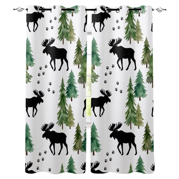 Black Green Moose Blackout Curtains for Bedroom Living Room Darkening ...