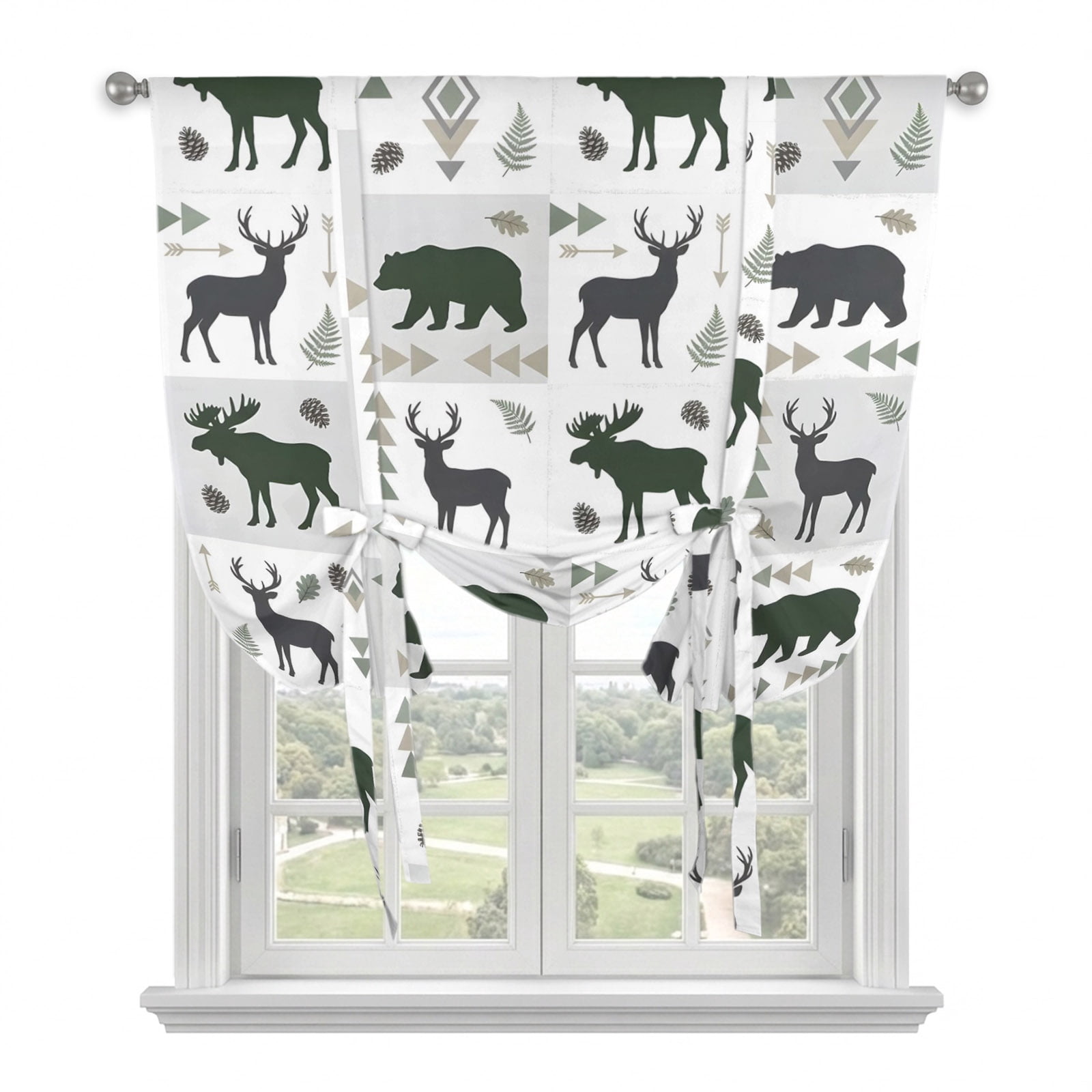 Black Green Moose Tie Up Curtains for Window, Thermal Insulated Balloon ...