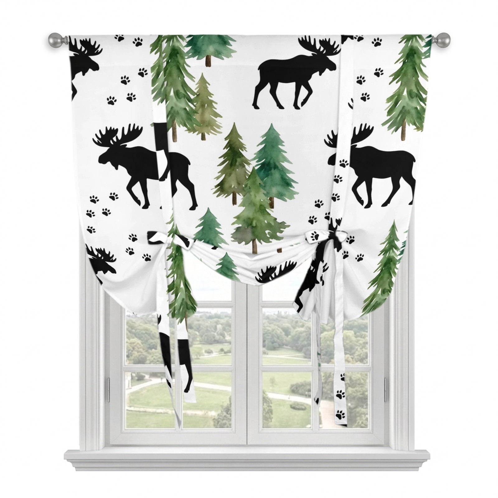 Black Green Moose Tie Up Curtains for Window, Thermal Insulated Balloon ...