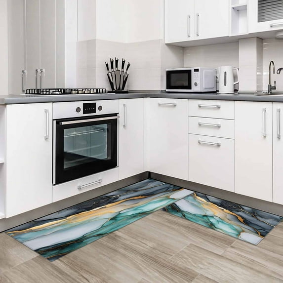 Black Green Ombre 2 Pieces Non-Slip Kitchen Mat Set Modern Aesthetics ...