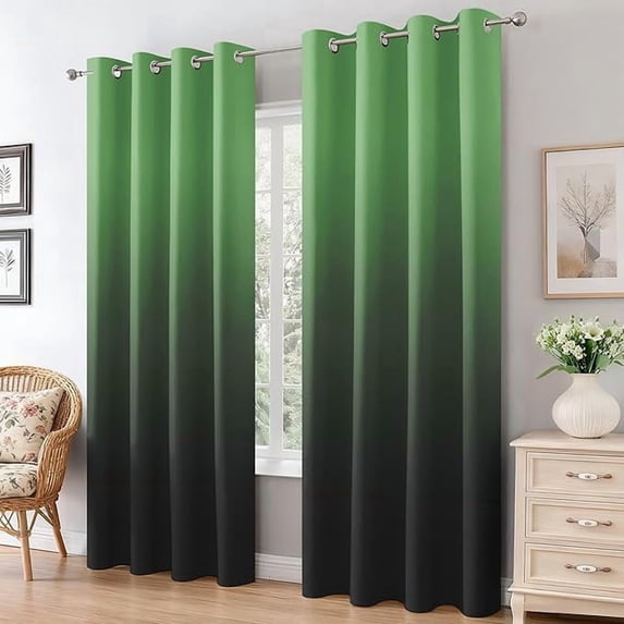 Black Green Ombre Blackout Curtains for Bedroom, Thermal Boys Gradient ...