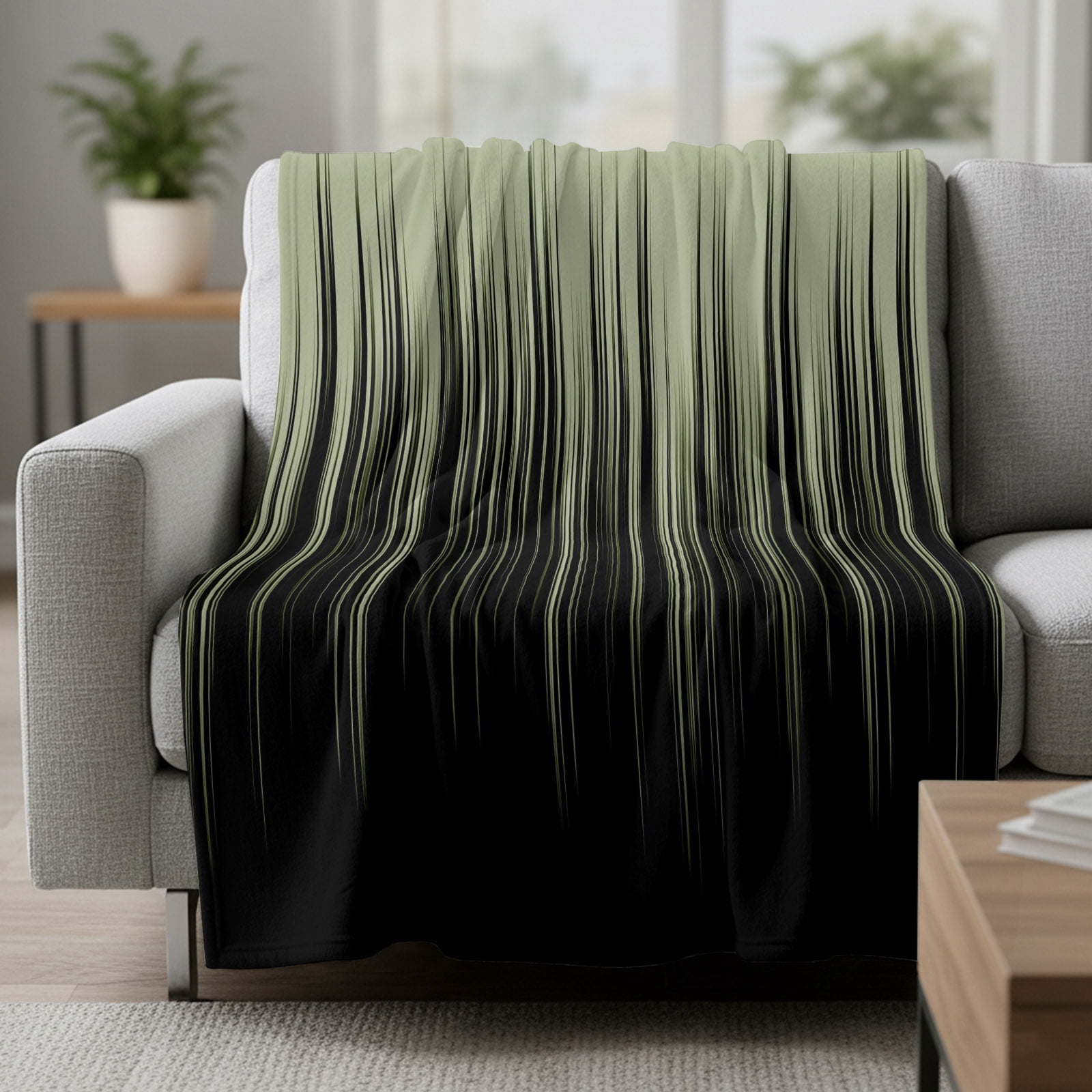 Black Green Ombre Fleece Throw Blanket Abstract Modern Lines Gradient ...