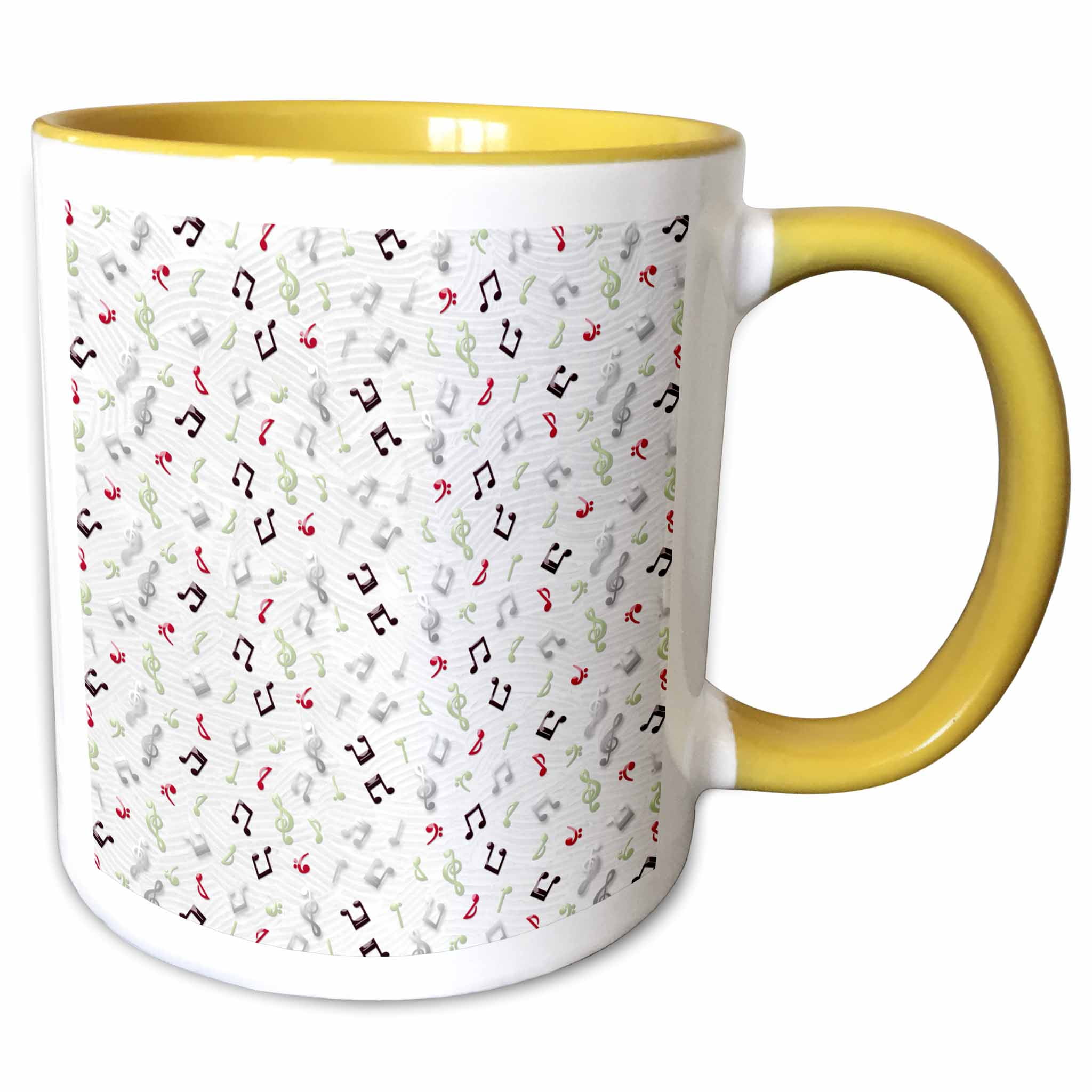 Black, Green, Pink, Gray Musical Notes Pattern 11oz Two-Tone Yellow Mug ...